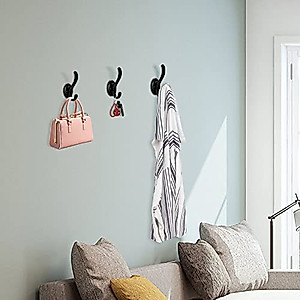 jmaisiu Wall Hooks 5 Pack, Coat Hooks Wall Mounted, Black Modern Metal Hooks Heavy Duty Robe Hook Hat Rack, Space Aluminum Alloy Coat Hanger for Hanging Hat, Towel, Bag, Rope