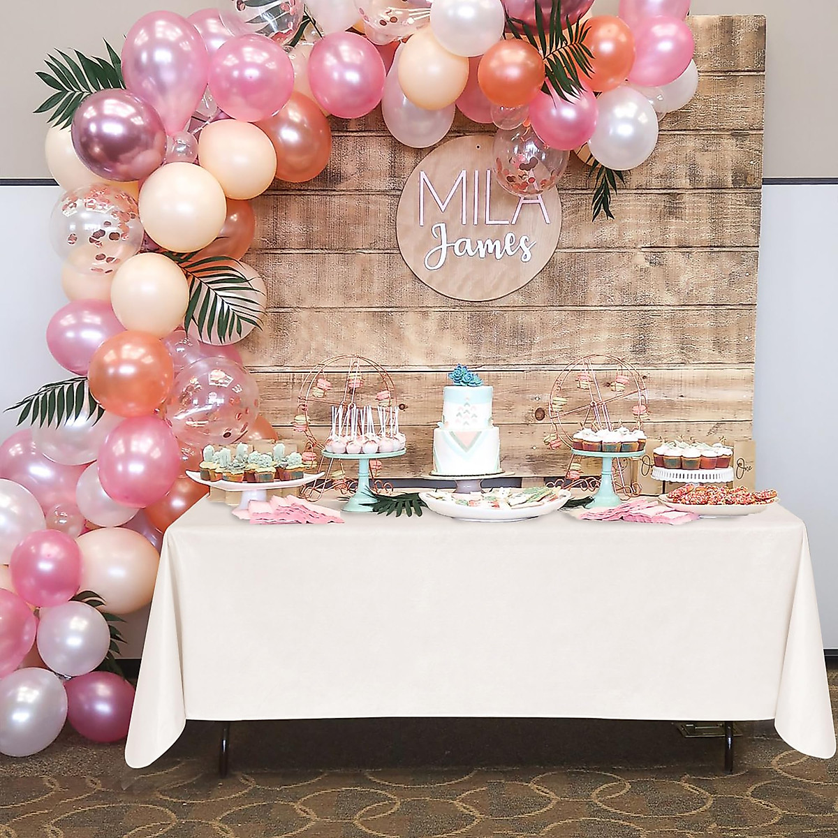 Nasitos 2 Pack Vinyl Tablecloth Rectangle 60x120 Inch-Beige Tablecloth Wrinkle Resistant Waterproof Oil-Proof Flannel Backed Tablecloth, Wipeable Plastic Table Cover for Dinner, Kitchen, Outdoor