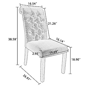 Augensternchen Dining Chair, Dining Room Upholstered Chair with Tufted Back and Solid Wood Legs, for Home Kitchen and Restaurant, Soft Beige Linen Material, Set of 2 (Gray)