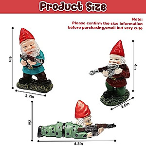 HNHMT 3Pcs Garden Gnomes,Mini Military Garden Gnome with Guns,Resin Soldier Gnomes Statue,Naughty Dwarf Statue,Gnome Garden Figurines Gifts for Women,Funny Gnome Decorations for Home Patio Yard Lawn