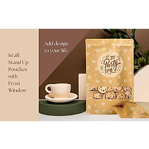 100PCS Stand Up Pouches with Window, Kraft Ziplock Pouch bags, 7"x 10.2", Reusable Stand Up Bags, Resealable & Heat Sealable Odor Free Food Storage Bag, Packaging for Small Business & Home Use [LEAF]