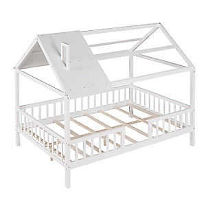 AOCOROE Full Size House Bed Frames for Boys and Girls,Wood Full Bed Frame House-Shaped Canopy Bed Frame with Slats and Surrounding Guard Rails, Full Size