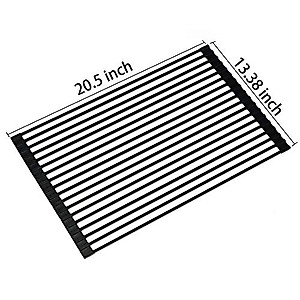 Ahyuan Large Roll up Dish Drying Rack 20.5'' Silicone Over Sink Dish Drying Rack Cubic Silicone Wrapped Steel Solid Bars Dish Racks for Kitchen Counter Sink Drying Rack (Matte Black, Large20.5"Lx13"W)