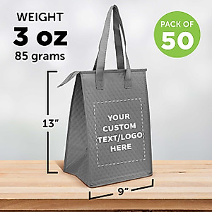 Discount Promos Custom Zipper Insulated Lunch Tote Bags Set of 50, Grey, Unisex