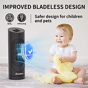 RizzRosa 14 Inch Tower Fan Oscillating Fan, Desk Fan with 3-Speed Options, 80° Oscillation,Quiet Cooling Bladeless Fan for Office Bedroom Home Desktop