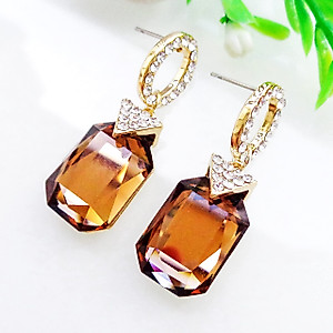 Navachi 18k Gold Plated White Crystal Brown Square Zircon Dangle Az1640e Stud Earrings
