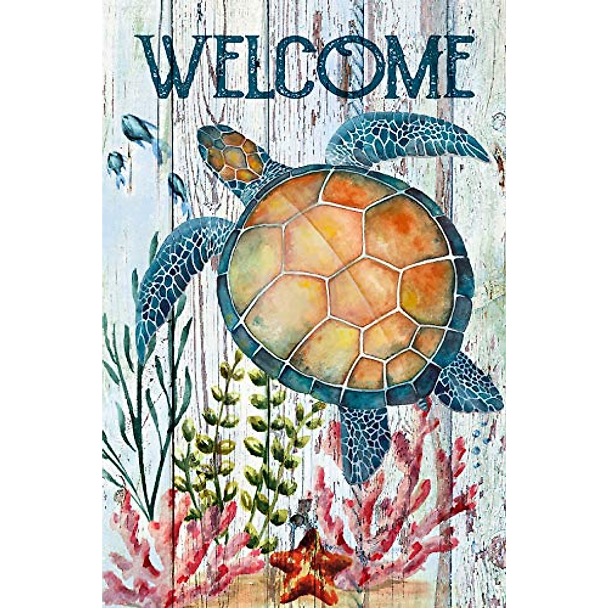 Texupday Welcome Turtle Tropical Ocean Garden Flag Rustic Coastal Summer Beach Yard Flag 12" x 18"