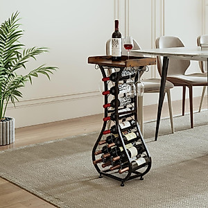 14 Bottles Wine Rack Console Table Freestanding Floor Wine Storage Organizer with Glass Holder Adjustable Feet Wood Top 35.4" H
