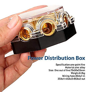 JUNPIN HARDWARE Amp Copper Audio Power Distribution Block 0 Gauge AWG in 2/4/8 Gauge AWG 5 Way Out for Audio Splitter Ground Distribution Connecting Block
