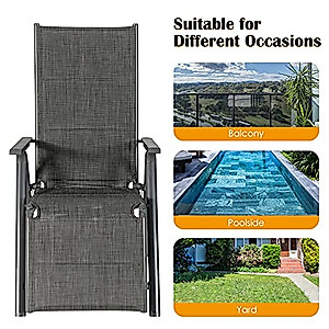 Giantex Reclining Patio Chairs 7 Positions Adjustable Backrest Outdoor Folding Recliners Aluminum Frame Padded Lounge Chair Lawn Porch Furniture (1, Gray)