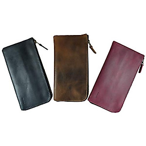 Hide & Drink, Long Zippered Wallet Handmade from Full Grain Leather (Charcoal Black)