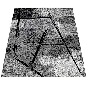 Grey Black Area Rug Modern Design with Abstract Paint Effect, Size: 6'7" x 9'6"