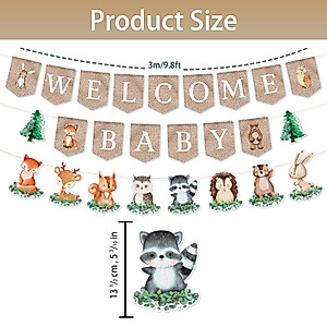 NO-DIY Woodland Baby Shower Decorations, Woodland Animals Baby Shower Decorations Banner Swirls, Woodland Theme Baby Shower Decorations for Girls Boys Woodland Creatures Baby Shower Birthday Party
