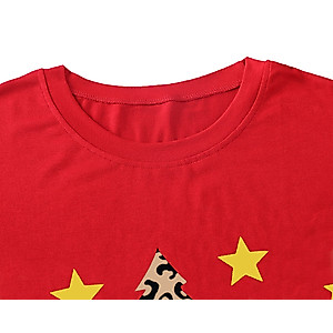 MAIHUN Merry Christmas Shirts for Women Leopard Plaid Christmas Trees Shirt Xmas Holiday Tee Tops