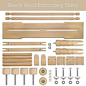 Jasvelly Rotated Embroidery Frame Stand - Adjustable Cross Stitch Scroll Frame, Beech Wood Quilt Frame Needlepoint Holder Floor Table Lap Stand for Stitching Sewing Craft (983312)