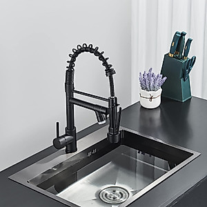 NeierThodore Kitchen Faucet with LED,Stainless Steel Single Handle Single Hole Kitchen Sink Faucet with Pull Down Sprayer,Spring Matte Black Kitchen Faucets