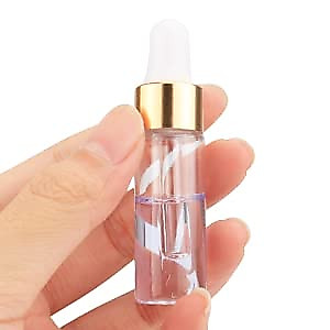 Empty Transparent Glass Bottles Containers Vials Holder,5ml Essential Oil Glass Dropper Bottle Makeup Sample Storage Containers With Gold Head Glass Dropper &White Dropper Cap&2pcs Straws,50pcs