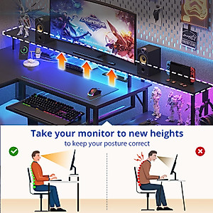 UPOSOJA L Shaped Gaming Desk with Keyboard Tray, Adjustable Drafting Table, Reversible Home Office Desk with Storage, Power Outlet LED Light File Cabinet Monitor Stand Printer Space (Black)