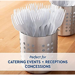 Member''s Mark Heavyweight White Plastic disposable (Spoons , Forks ,Knives) Great for home, office and picnics (Forks)