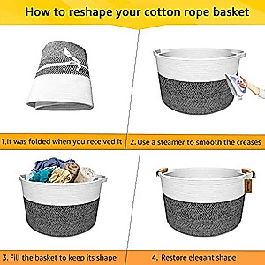 Domolli Blanket Basket, Cotton Rope Basket with Leather Handles XXXL Extra Large Laundry Basket 22" x 22" x 14" Baby Hamper Nursery Bins Woven Basket for Blankets Pillows Clothes Stuffed Toys Storage