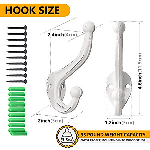 rumdraw Vintage Wall Mount Iron Hooks (Distressed White, Set of 5) for Coats ，Towels，Bags， Hats