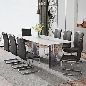 Gnrolaz 71" Dining Table, Imitation Marble Dining Table Set for 4 6 8, Glass Tabletop Dining Table and Chairs, Kitchen & Dining Room Tables, Conference Dinner Table Metal Leg (Table C)