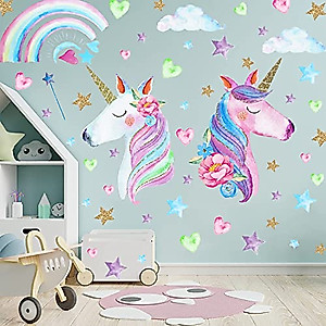 Unicorn Wall Decals Stickers for Gilrs Room,Rainbow Unicorn Room Stickers Decors for Baby Girls Room