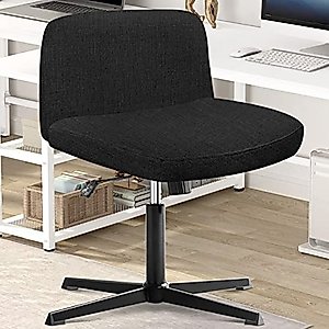 DKALIO Armless Office Chair,Desk Chair No Wheels,Cross Legged Vanity Chair,Fabric Office Chair Wide-Seat,Comfortable Height Adjustable Swivel Padded Home Office Desk Chairs(Black)