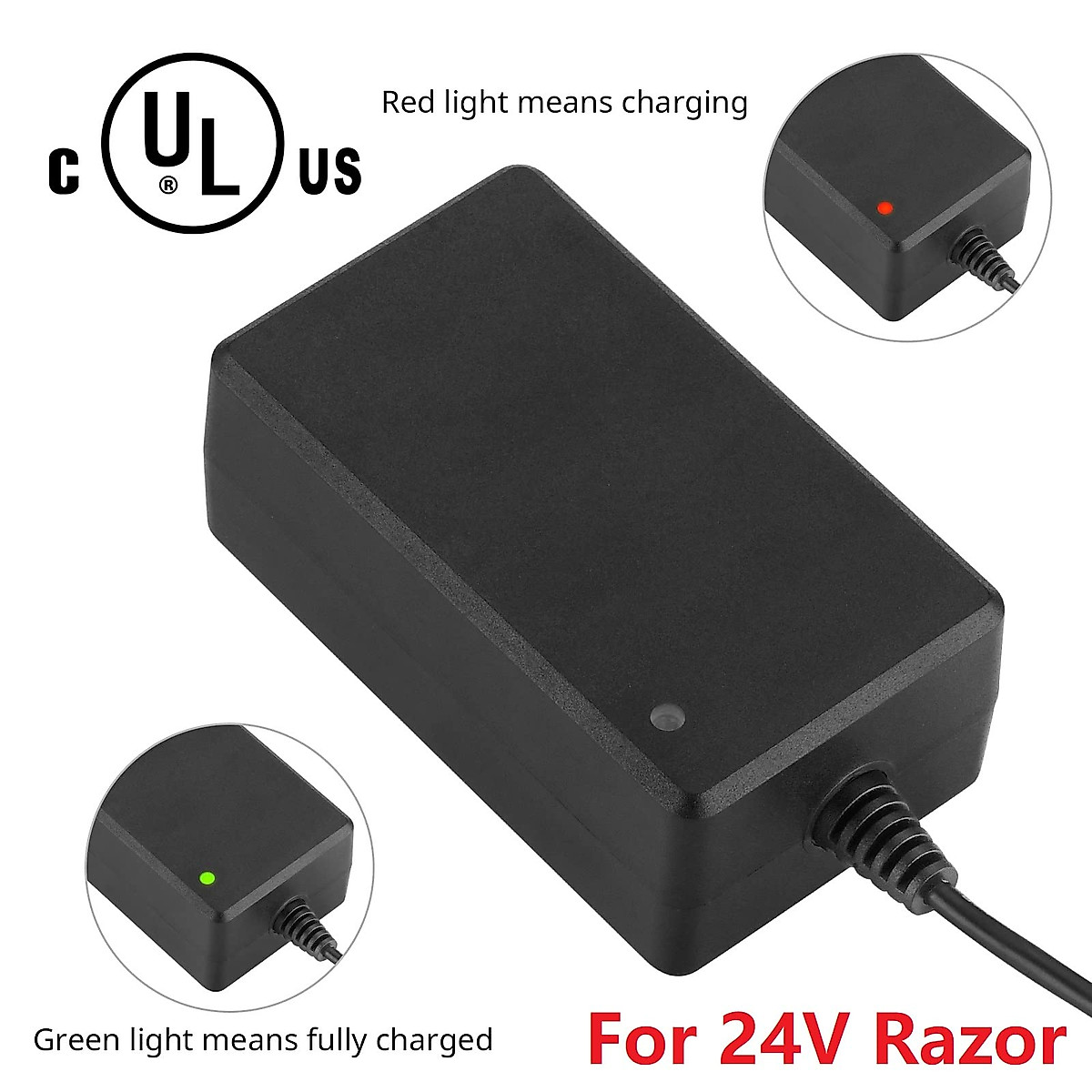 AMPOWSURE UL Charger for Razor MX350 Dirt Bike, MX400 Dirt Rocket, E300, E200, Moped, Quad, 4 Wheeler, Go Kart, Power Core E100, E100, Dirt Quad ATV, Pocket Mod, Motorcycle, 24V