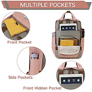 RAVUO Backpack for Women, Water Resistant Lightweight Flap Backpack 15.6 Inch Computer Back Pack Travel Bookbag for College Work Business Pink