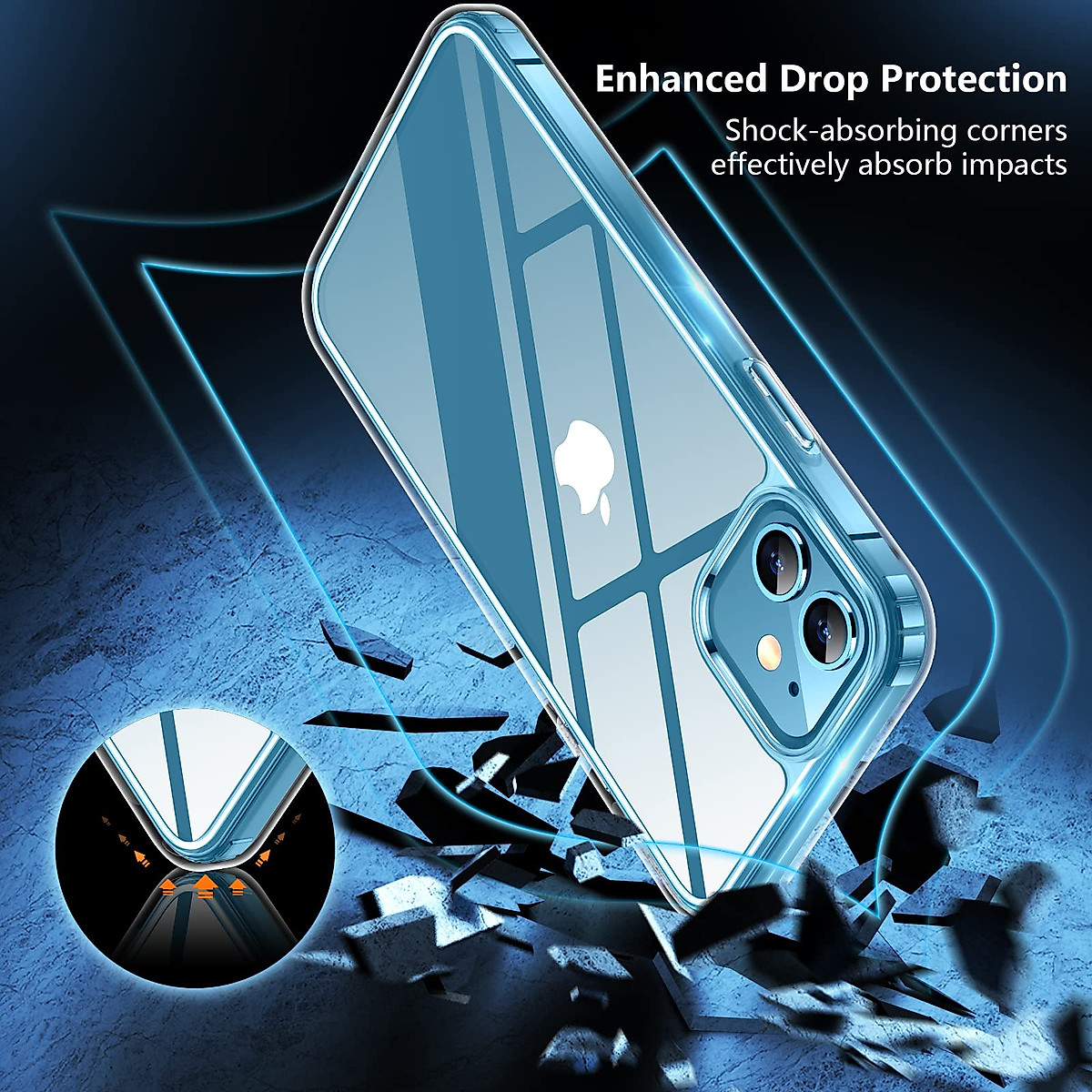 SPIDERCASE iPhone 12 Mini Clear Case: Non-Slip, Shockproof, & 2 Tempered Glass Screen Protectors