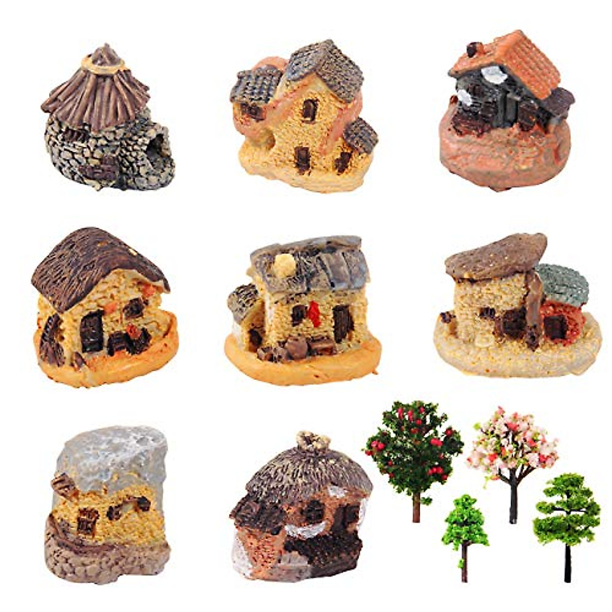 Kbraveo 12pcs Fairy Gardens Stone House and Fairy Gardens Tree,Fairy Gardens Kits Dollhouse Supplies DIY Outdoor Decorations