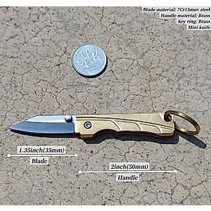 COHOMELARS Small Keychain Knife,Mini Folding Pocket Knife,Brass Handle, Stainless Steel Blade, EDC Box Cutter,Small Gift for Women Men