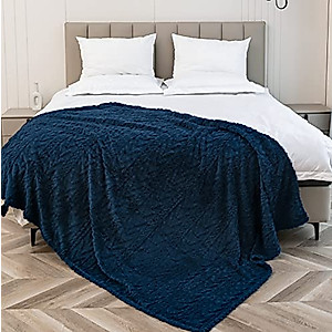 Soft Fleece Twin Blanket, Cozy Fuzzy Microfiber Comfy Sherpa Throw for Bed Sofa Couch and Travel, Navy, 60x80 Inches