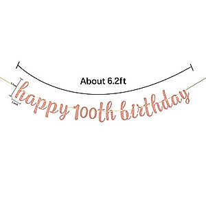 INNORU Glitter Happy 100th Birthday Banner - 100th Anniversary Sign Banner - Cheers to 100 Years Birthday Party Bunting Decorations Rose Gold
