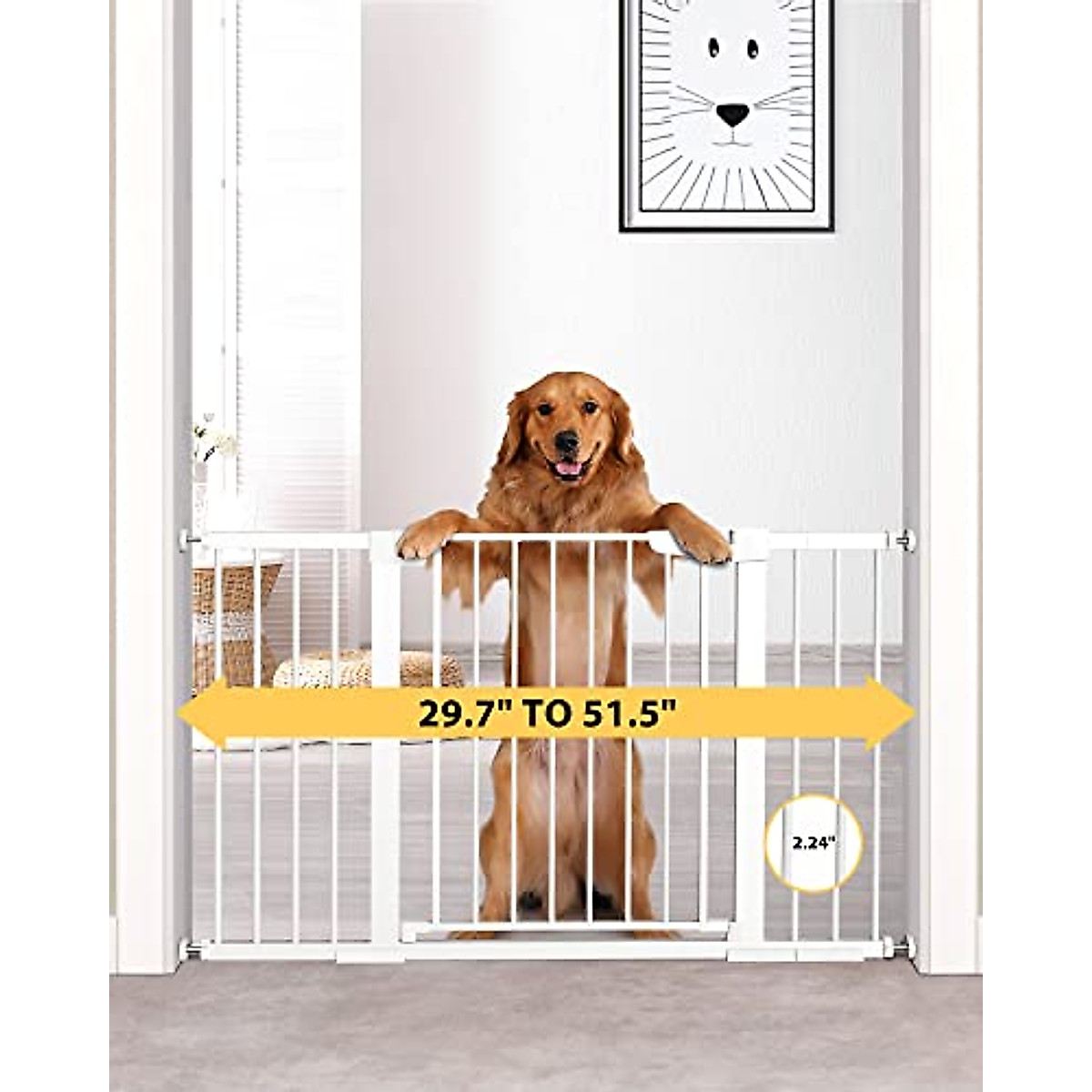 Mom's Choice Awards Winner-Cumbor 29.7"-51.5" Baby Gate Extra Wide, Easy Walk Thru Dog Gate for The House, Auto Close Safety Pet Gates for Stairs, Doorways, Child Gate Includes 4 Wall Cups,White