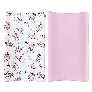 Changing Pad Covers for Girls 2 Pack, Lovely Print Soft Diaper Change Table Sheets, Fit 32"x16" Contoured Pad, Comfy Cozy 2-Pack Cradle Sheets,Floral