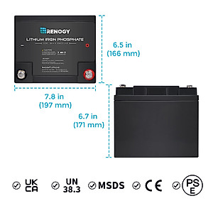 Renogy Lifepo4 Lithium-Iron Phosphate Battery 12 Volt 50AH Built-in BMS LFP Deep Cycle Battery for RV, Solar, Marine, and Off-Grid Applications