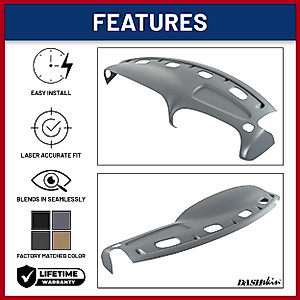 DashSkin American Made (NOT Made in China!) Molded Dash Cover Cap Compatible with 1998 1999 2000 2001 Dodge Ram 1500 (98-02 Ram 2500/3500) in Mist Grey