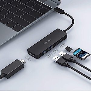 Achoro 5 in 1 Type C Hub Reader Combo - HD MI 4K Full HD SD TF 2 USB Ports Card Reader-Data Transfer USB C Hub Compatible with Laptop, MacBook Pro, iMac