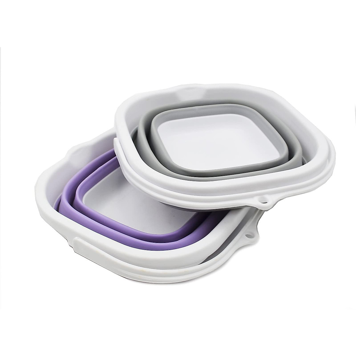SAMMART 2.6L (0.68 Gallon) Super Mini Square Collapsible Plastic Bucket - Foldable Square Tub - Portable Fishing Water Pail - 2 Pieces Box Pack (Grey + Purple)