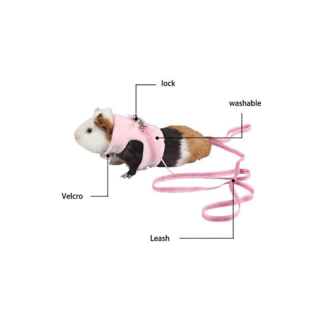 Guinea Pig Harness and Straps Adjustable No Pull Comfort Padded Walking Vest for Ferrets Guinea Pig Rabbit Hamster Puppy Kitten (Pink)