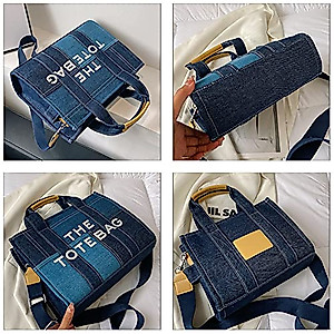 Tote Bags for Women Handbag Tote Purse with Zipper Denim Crossbody Bag Shoulder Bag for Office, Travel, School (Blue, Large)