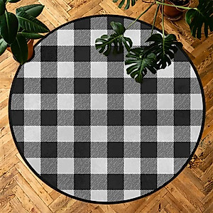Buffalo Plaid Round Area Rug,Black and White Buffalo Check Large Circle Rugs Non Slip Round Floor Mat Soft Washable Carpet for Living Room Bedroom Indoor Outdoor, 5 ft