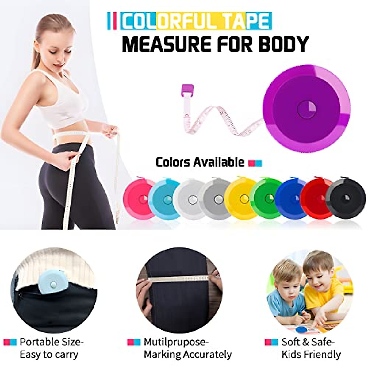 Tape Measure, Measuring Tape for Body Measurements Retractable, Tailor Sewing Medical Craft Cloth Fabric, Flexible Small Pocket Kid Size, 60-inch 1.5 Meter