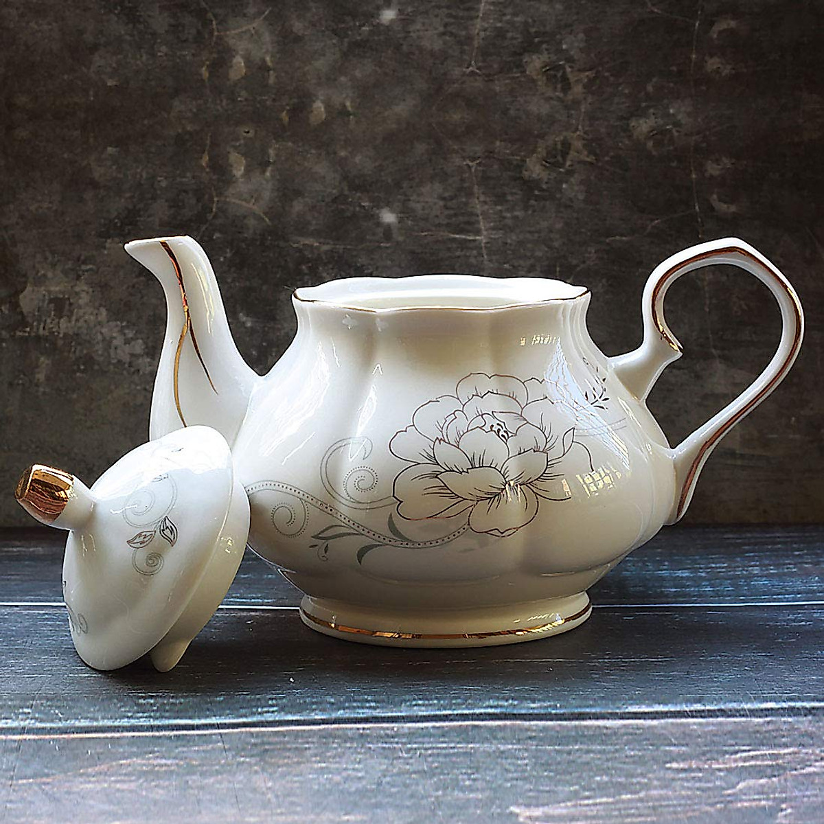 Jomop Ceramic Tea pot Floral Design White 855ml About 4 Cups (Gold) — 🛍 ...