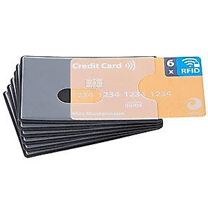 valonic Set of 6 RFID Blocking Sleeves - Transparent Front, Credit Card Protector Sleeve for Wallet - Protection Block for Debit Card, Passport and Metro Card