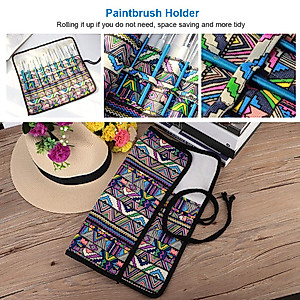Hztyyier Artist Paint Brushes Holder Roll Up Pen Holder Protection Canvas Portable Long Handle Brush Pouch Bag 20 Slots