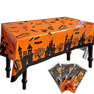 IAXSEE 3 Packs Waterproof Halloween Tablecloth, Rectangle Disposable Table Cover Plastic Table Cloths for Halloween Party Decoration Supplies, 54 x 73 inches