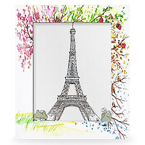 Yzrwebo Watercolors Deer 5x7 Picture Frame Fours Seasons Tree Wood Photo Frames High Transparent Horizontal and Vertical Tabletop Display or Wall Mounting for Family Home Gallery Office